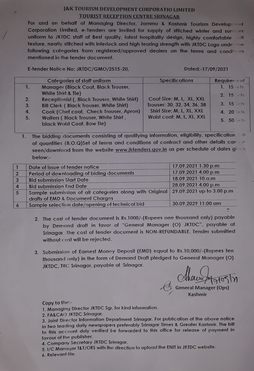 JKTDC - Tenders