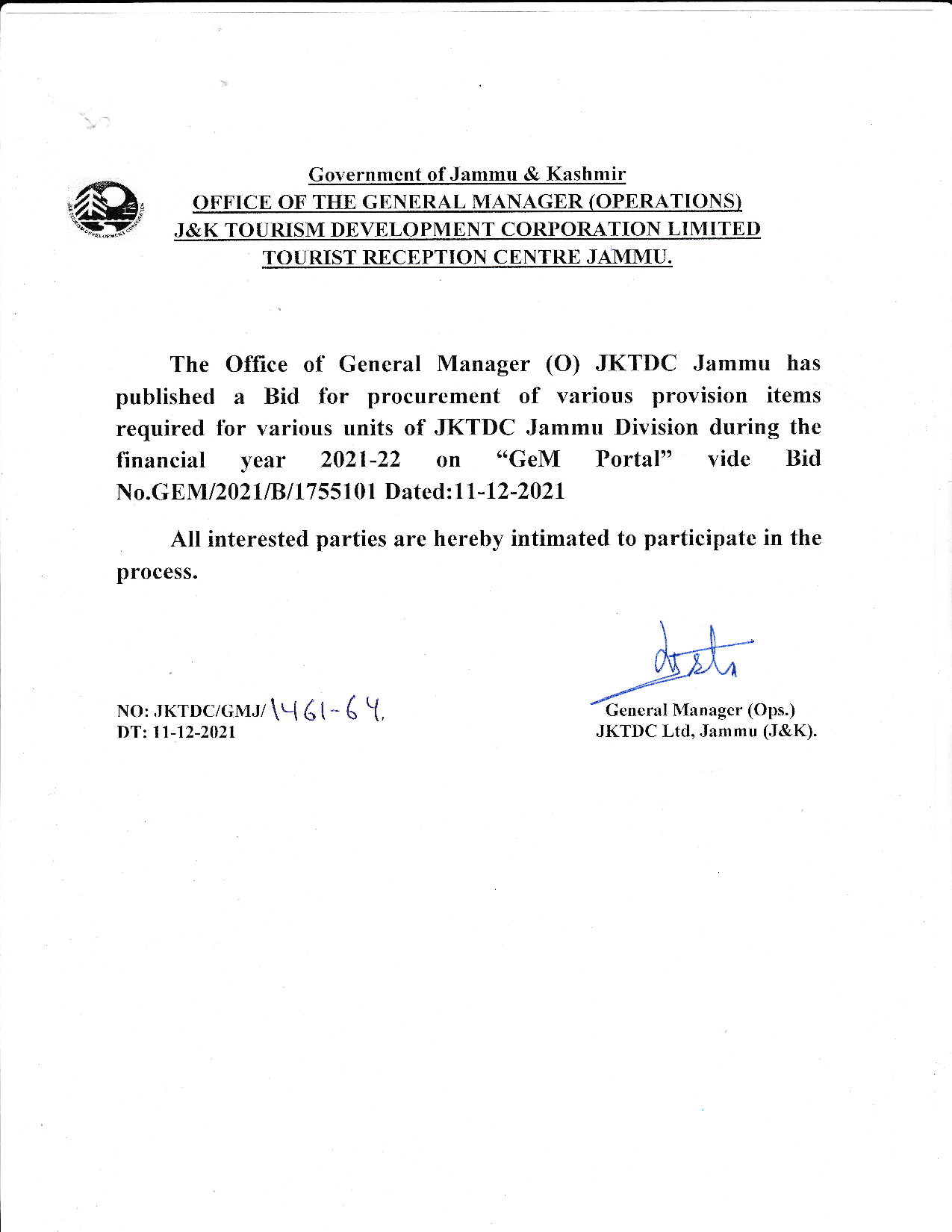 JKTDC - Tenders