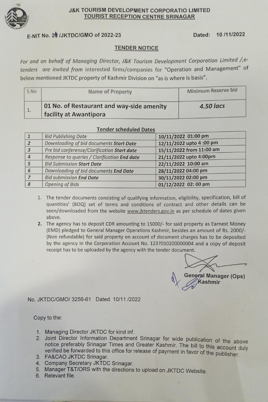 JKTDC - Tenders