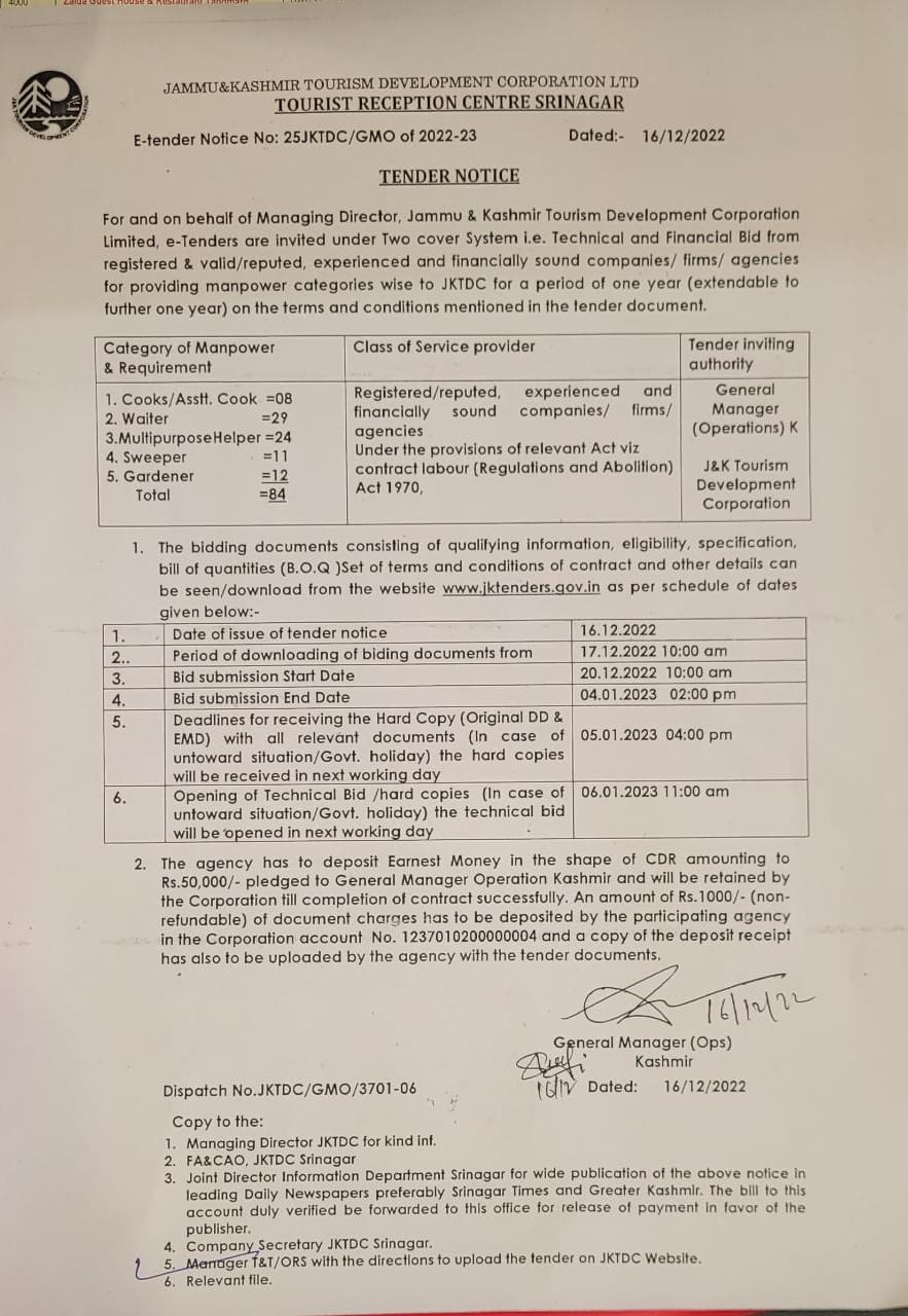 JKTDC - Tenders